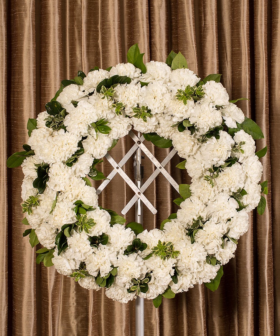 White Carnation Wreath | NY Sympathy Flowers