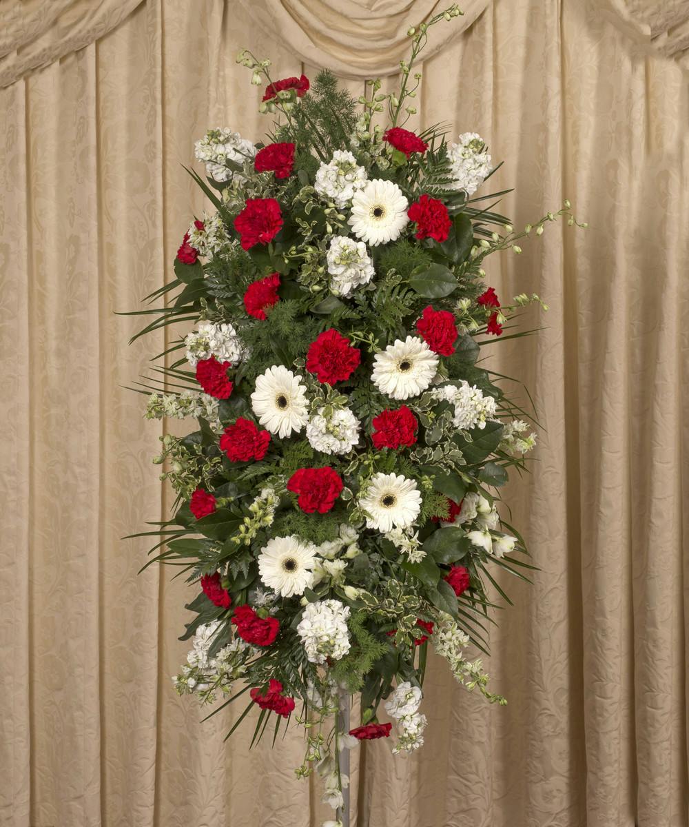 Red & White Standing Spray | Rochester Funeral Flowers